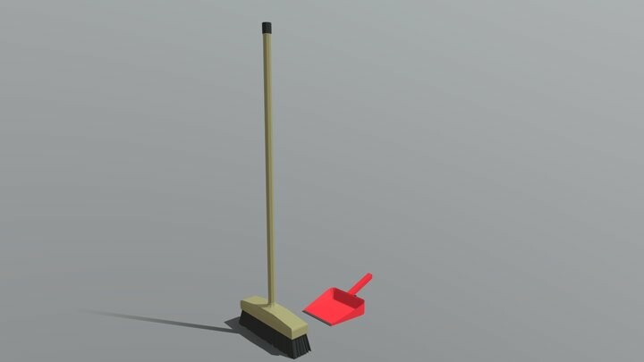 ArtStation - Low Poly Cartoon Broom and Dustpan