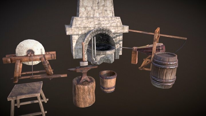 ArtStation - Blacksmith Package - Anvil, grindstone etc