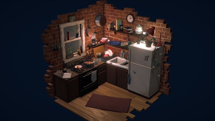 ArtStation - Low-Poly Isometric Kitchen
