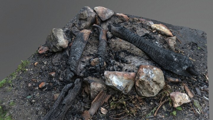 ArtStation - Campfire fire pit hole ash with stones