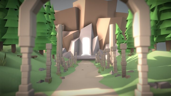 ArtStation - Ancient Temple Sacred Stone - Low poly game level