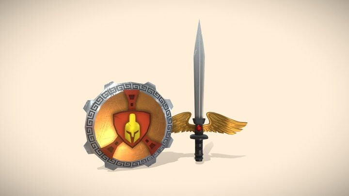 ArtStation - Spartan Sword and Shield (Low Poly)