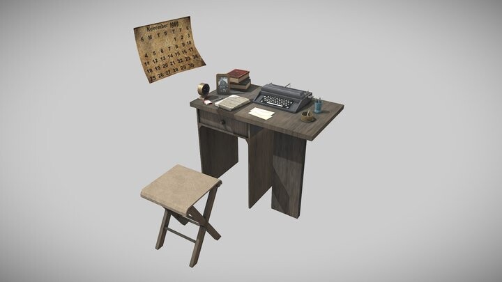 ArtStation - Old Desk w/ Typing Machine