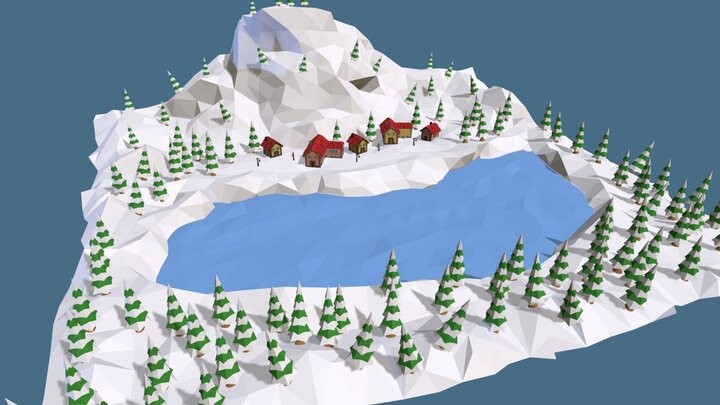 ArtStation - Low Poly Winter Village