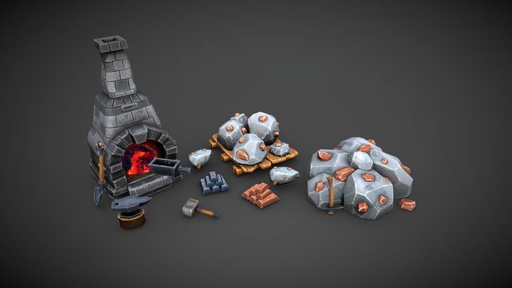ArtStation - Stylized Iron Resource Pack Low-poly 3D model