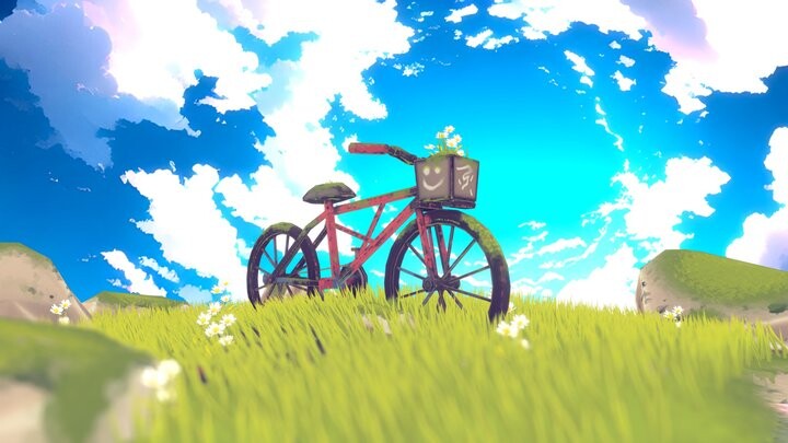 ArtStation - Lost Bicycle in the meadow - low poly stylized