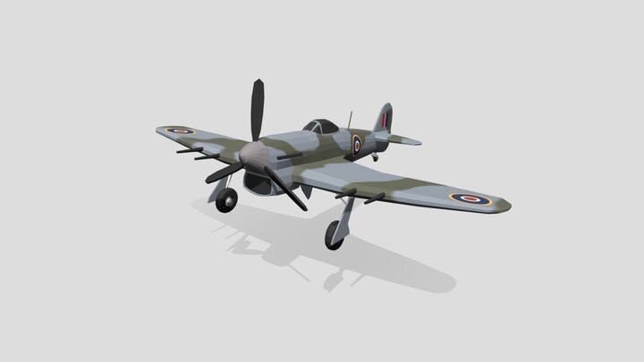 chroma 3D - Low Poly Cartoon Hawker Typhoon WWII Airplane
