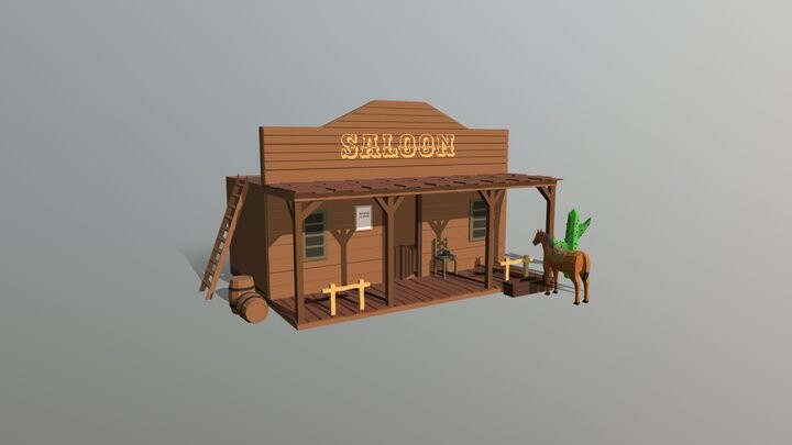 ArtStation - Low Poly Cartoon Saloon - Western Scene