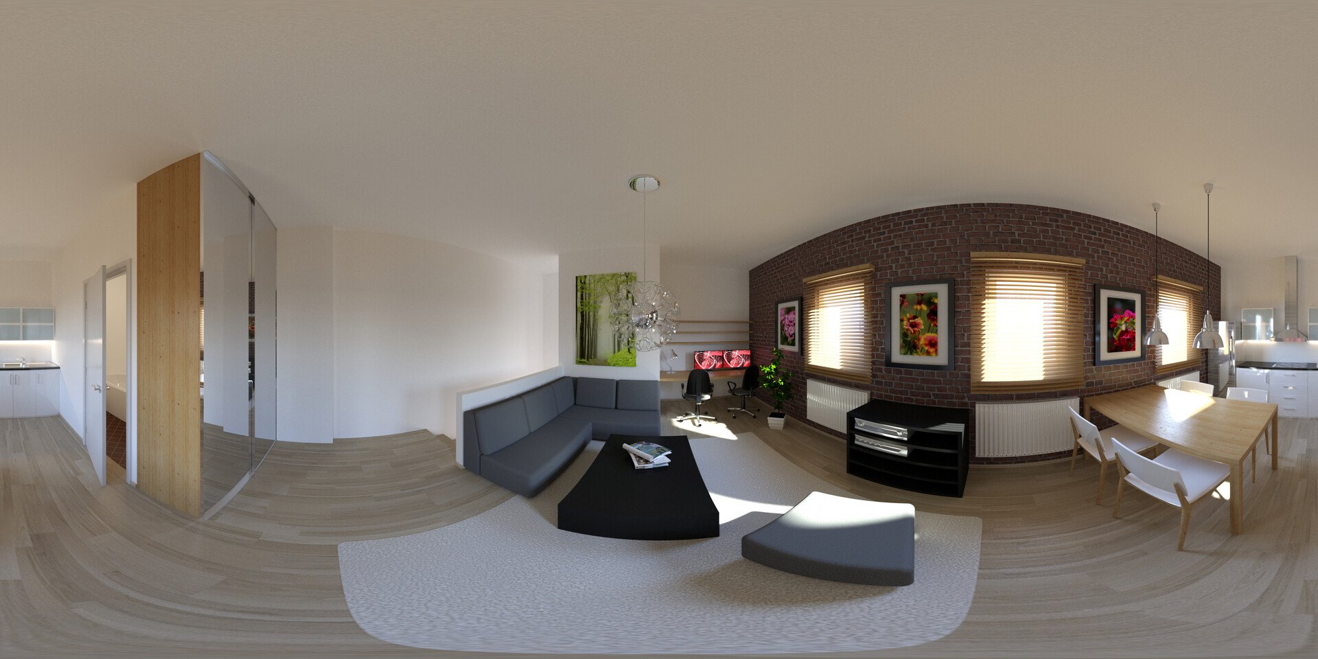 ArtStation - Studio flat interior design exercise 360° panorama.