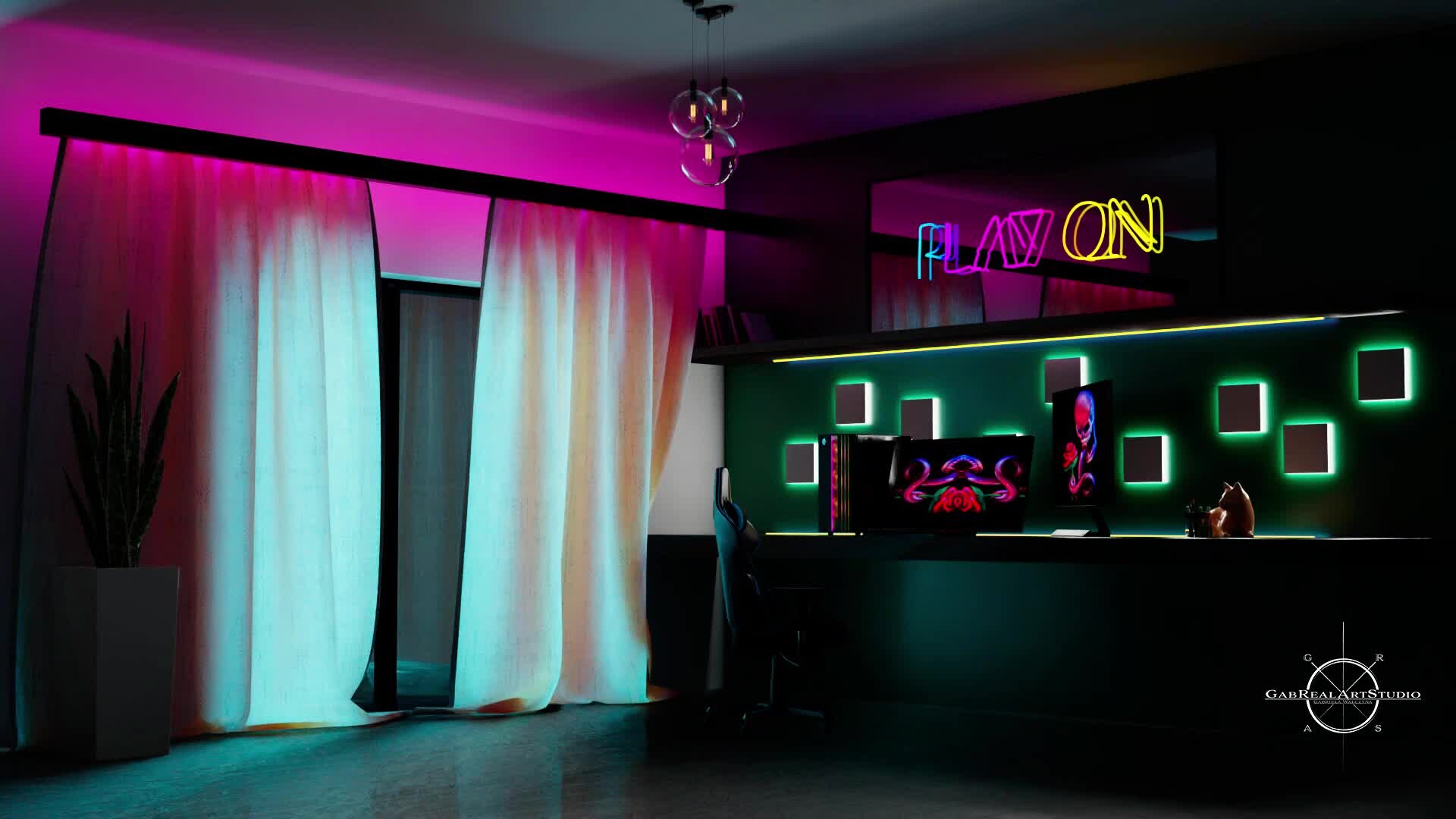 ArtStation - RGB led lights in a gaming room