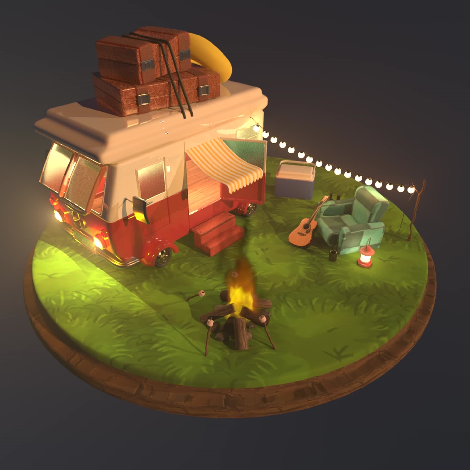 ArtStation - Hippie Campsite - 3D Diorama