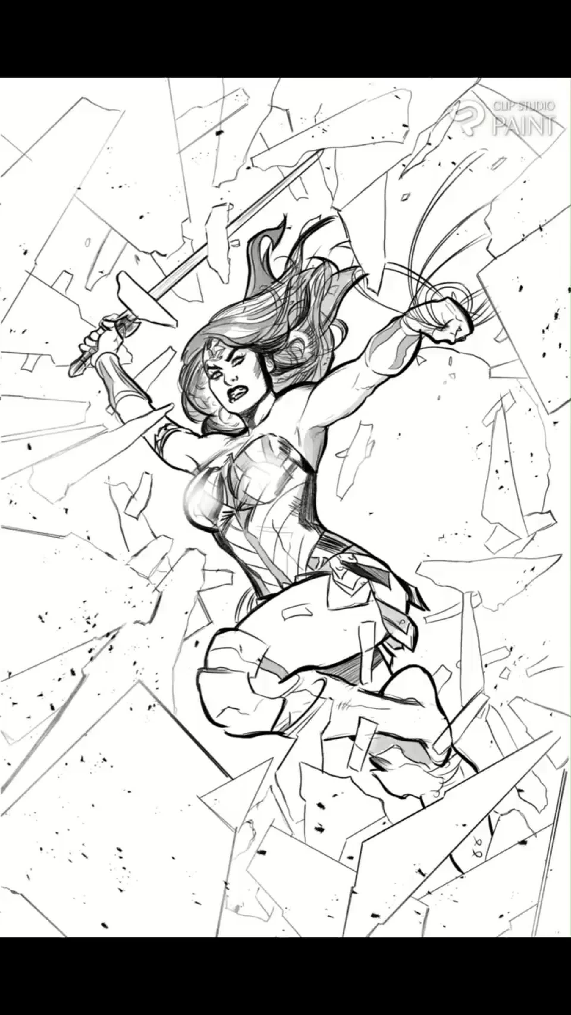 ArtStation - Timelapse Inking Practice 6 WonderWoman