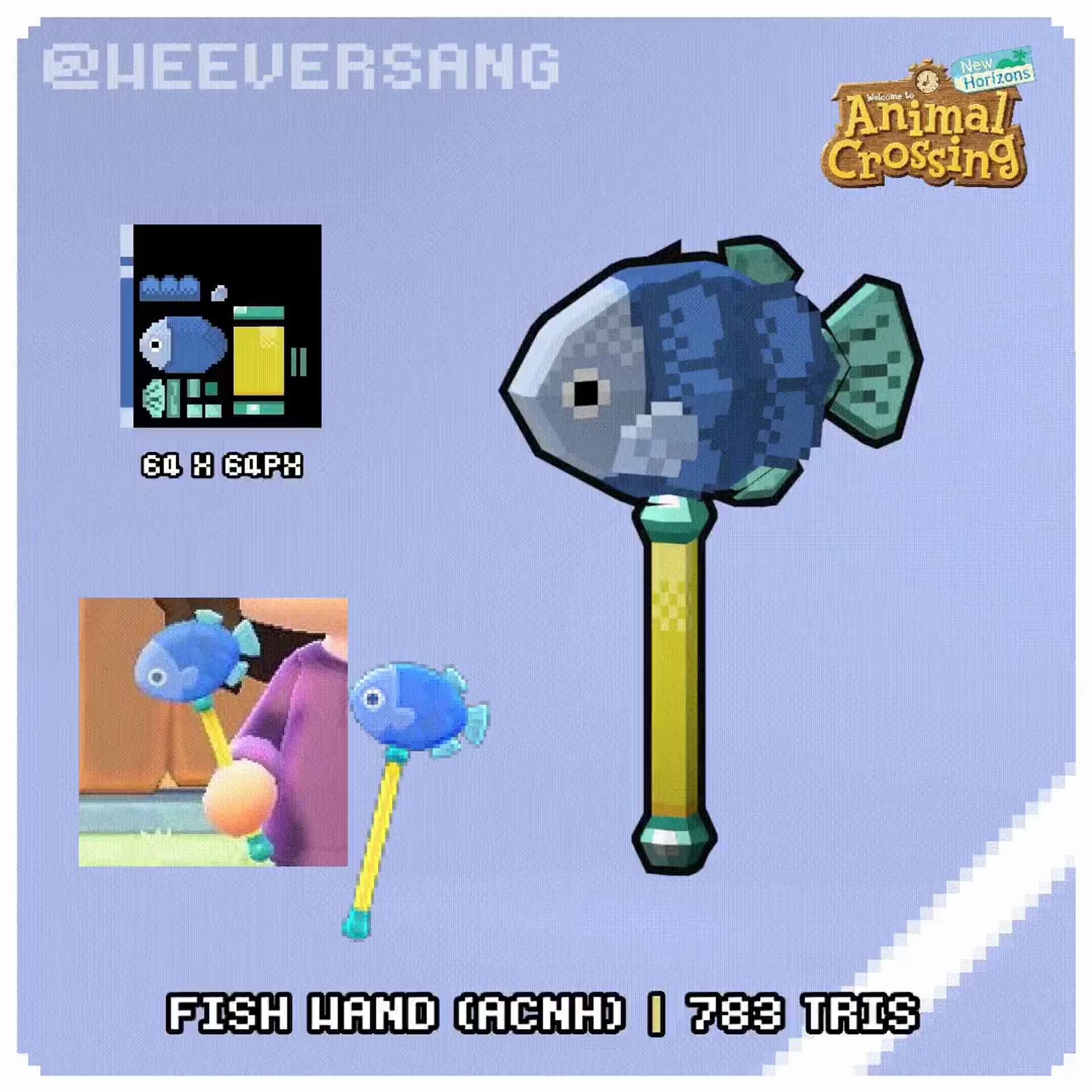 ArtStation - LowPoly Pixel Art Fish Wand Animal Crossing New Horizons