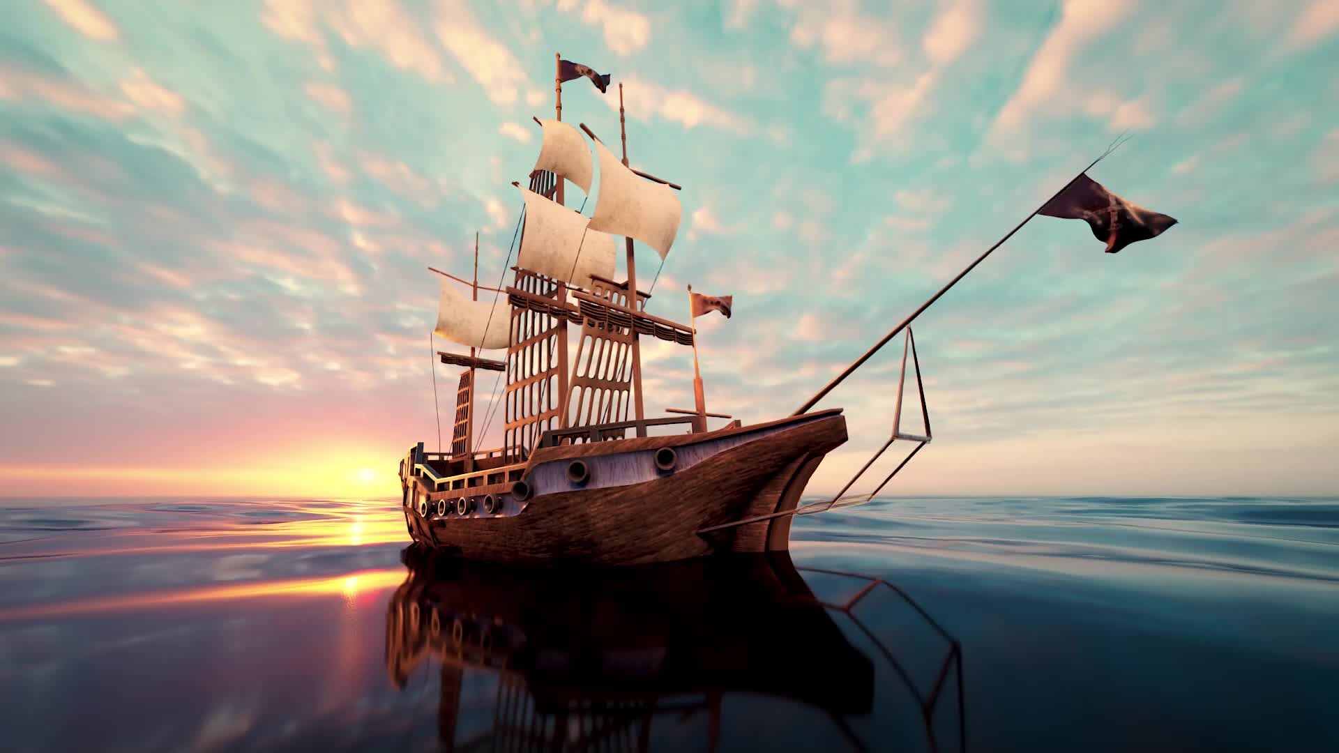 ArtStation - Pirate Ship floating in an Ocean