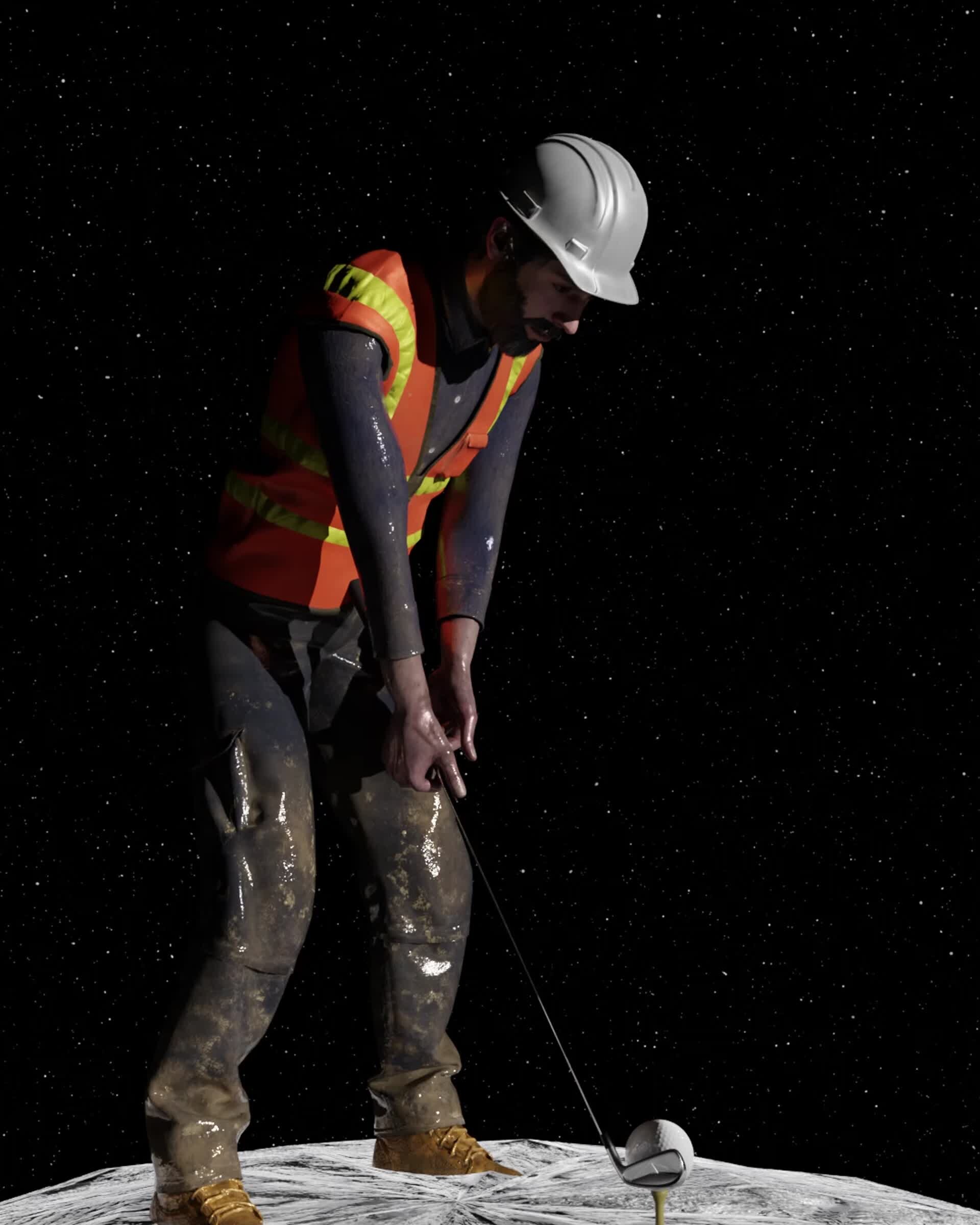 ArtStation - construction workers playing golf on the moon