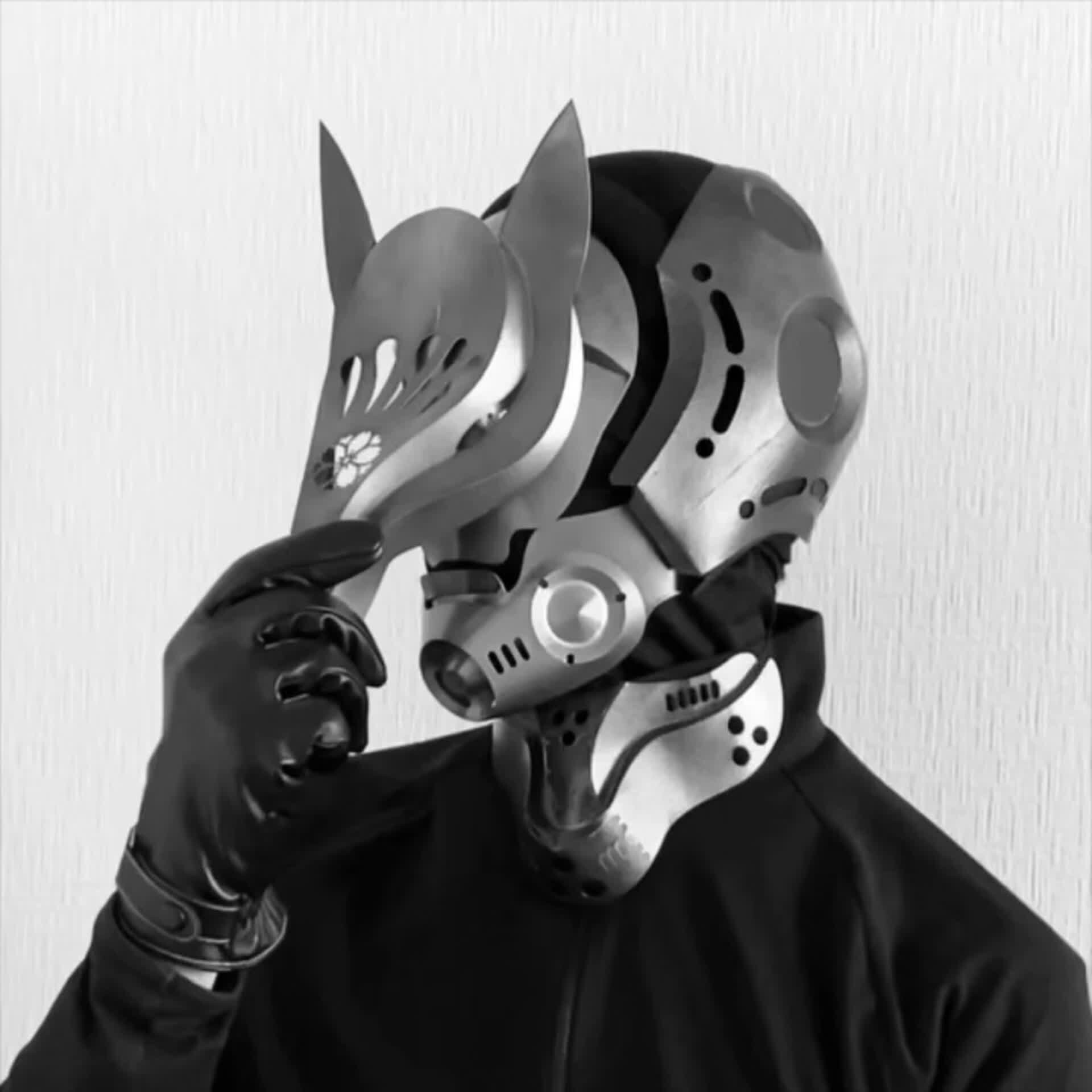 ArtStation - A cyborg wearing a metal fox mask.