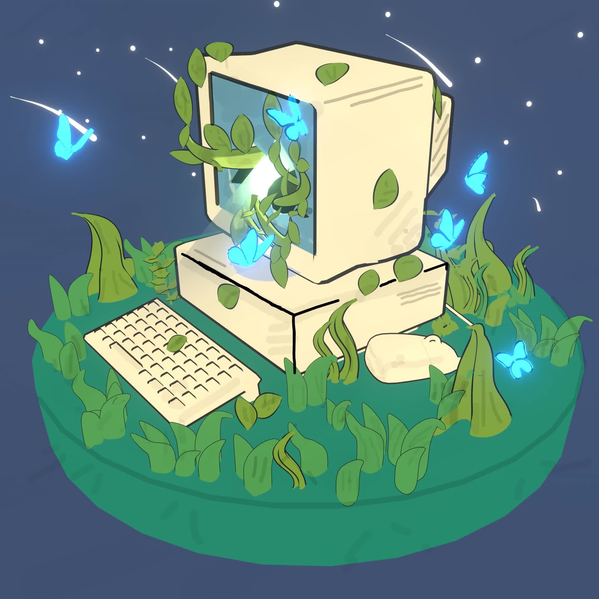 ArtStation - Old computer meets nature