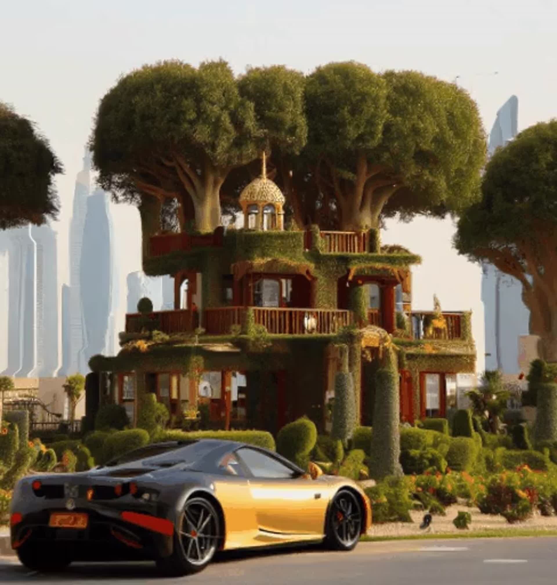 ArtStation - car parked in a treehouse