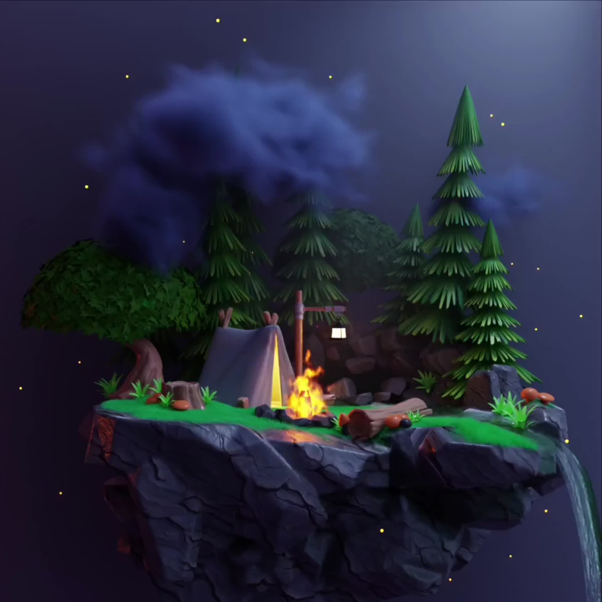 ArtStation - cute stylyzed animated camp scene