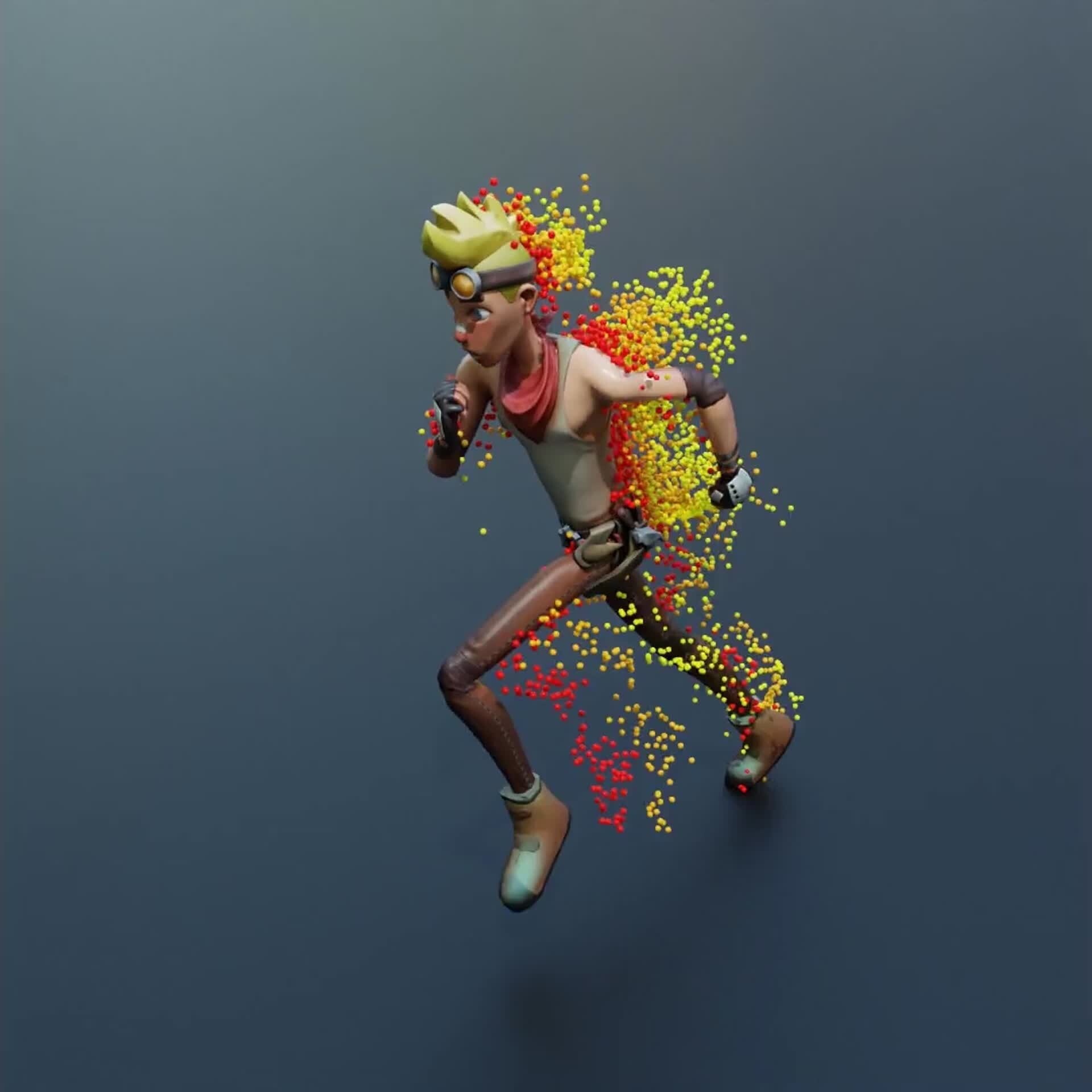 ArtStation - Character Running Cycle with Geometry Nodes particles.