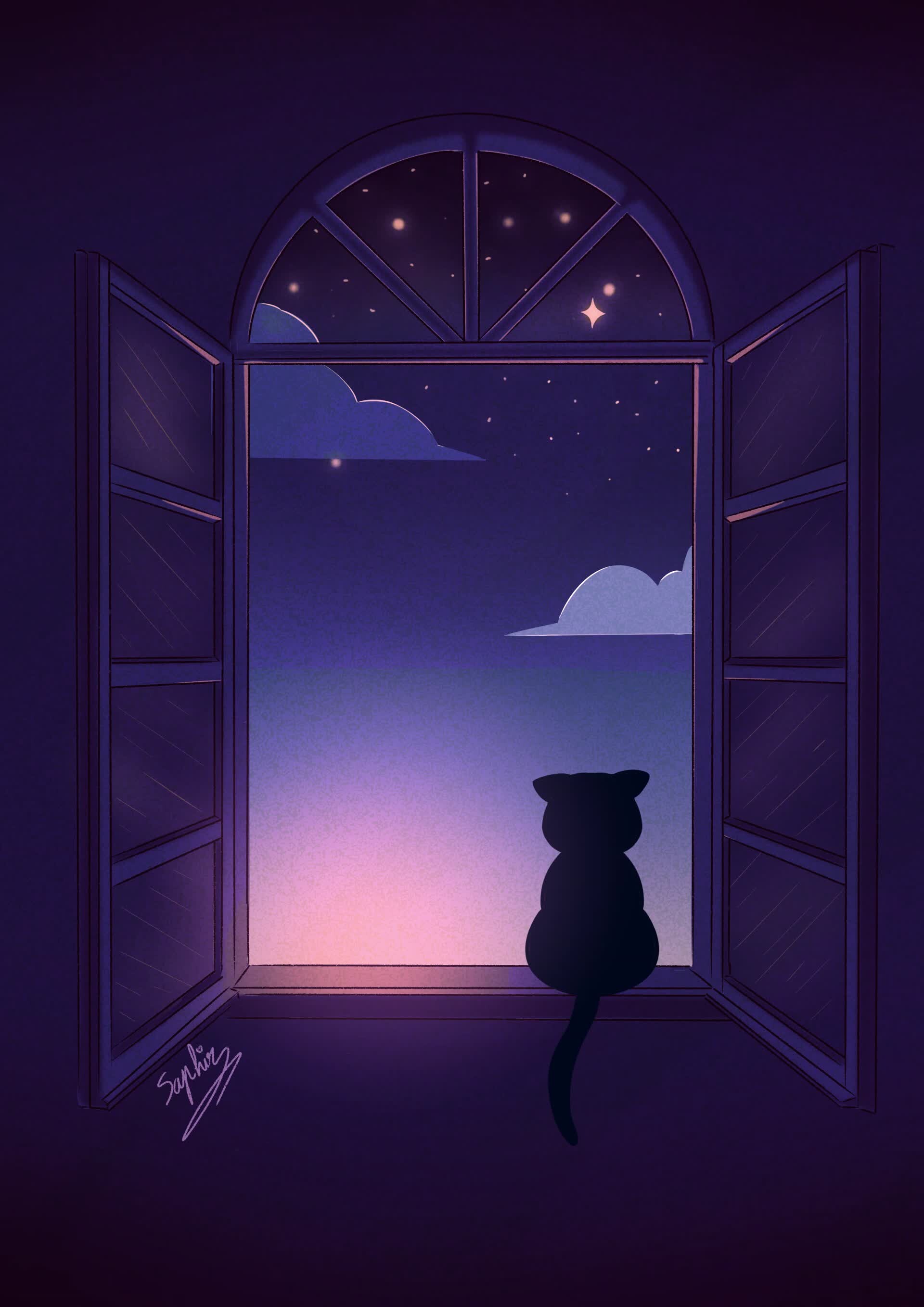 ArtStation - Animation of a cat on a window