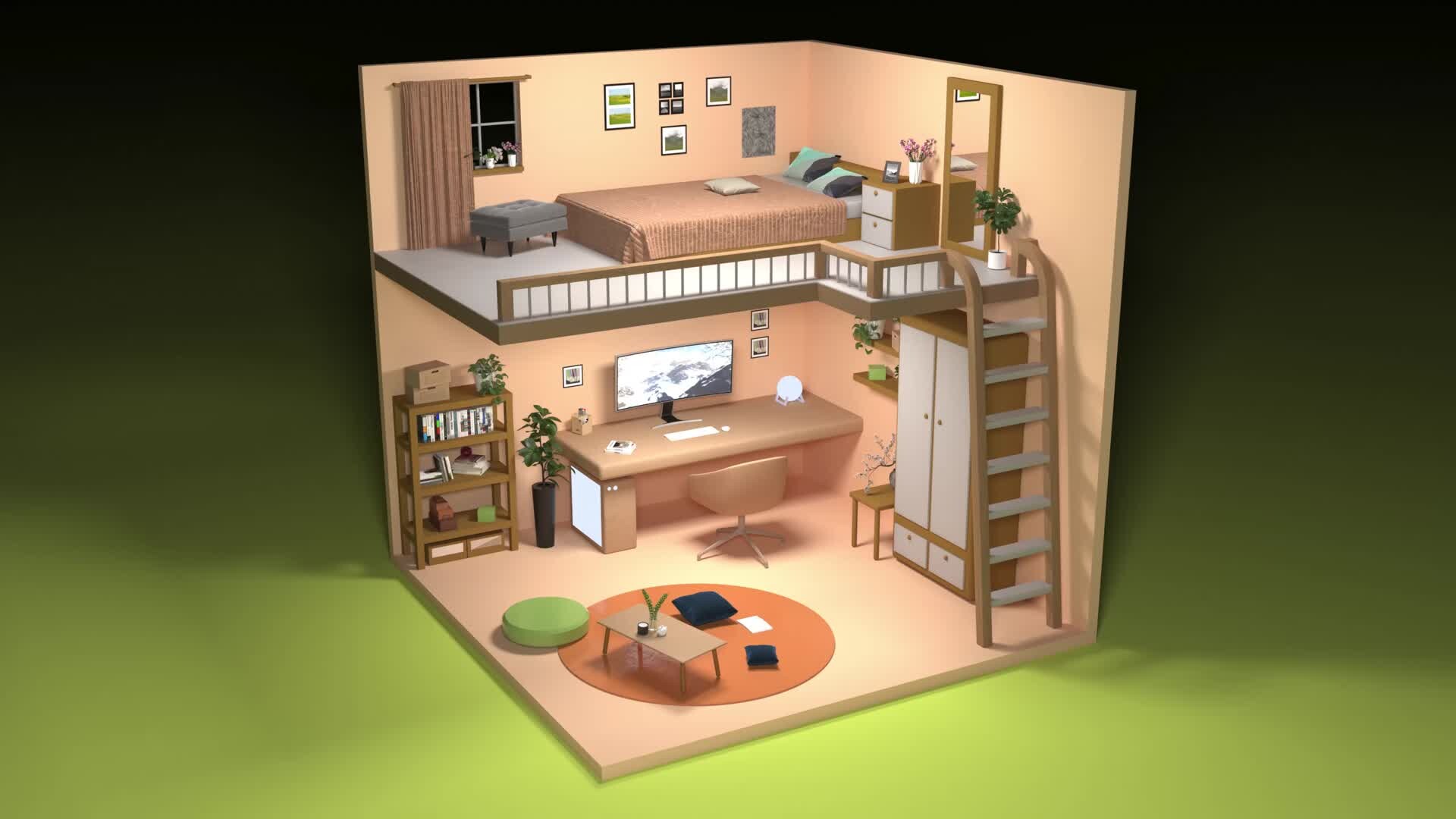 ArtStation - 3D Isometric Aesthetic Living Room