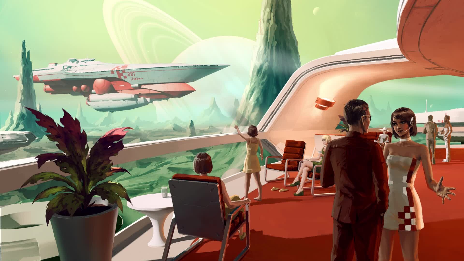 ArtStation - Retro-sci-fi Cruiseship Approaching Terminal