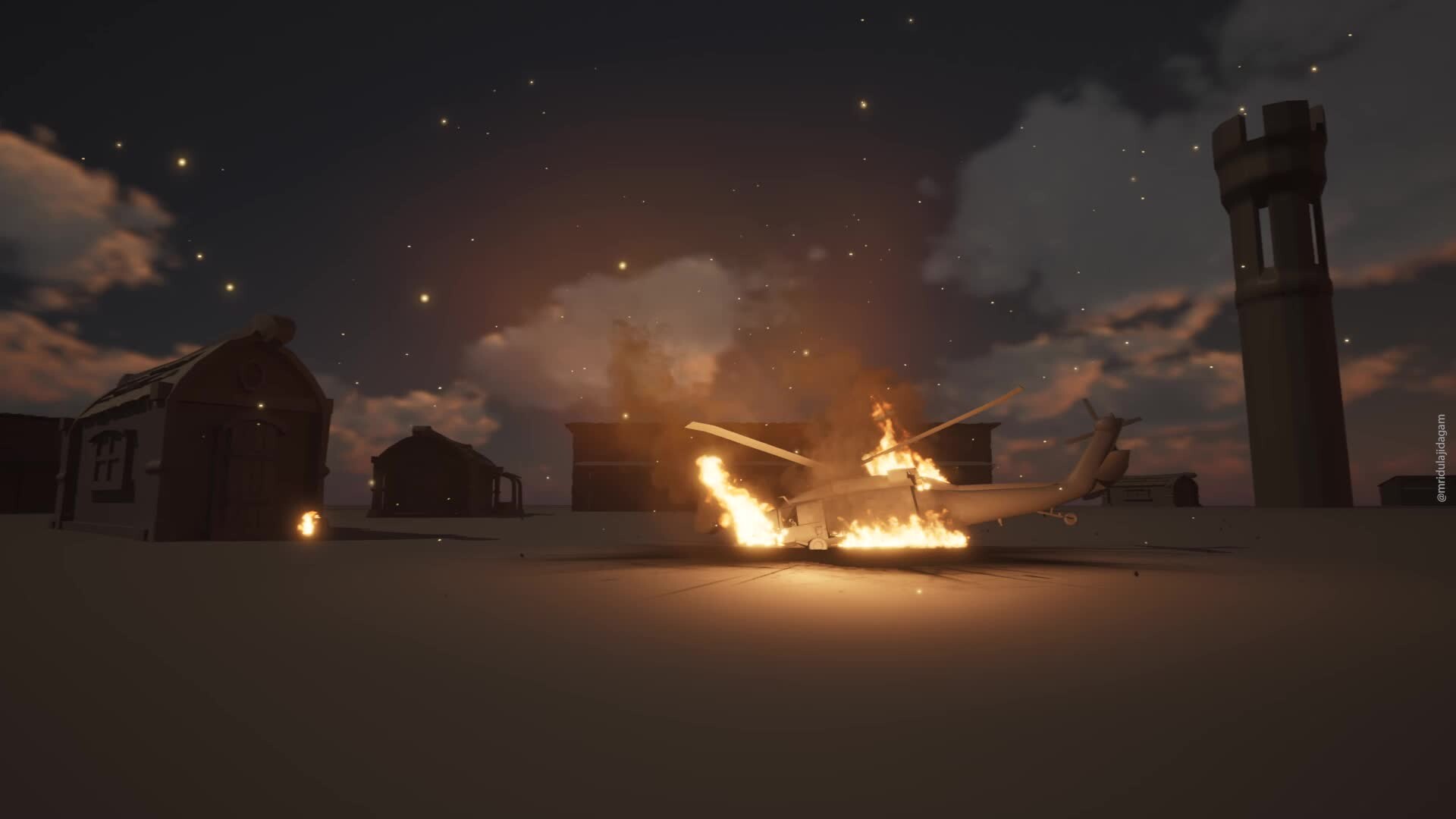 ArtStation - Burning Helicopter