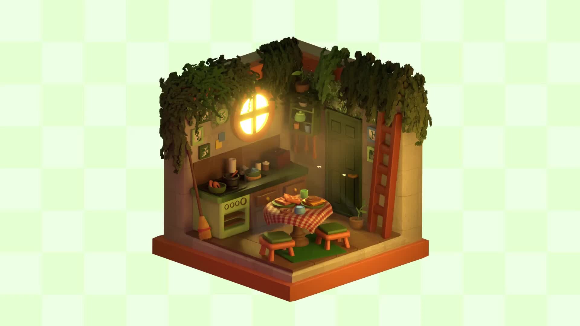 ArtStation - Isometric Cozy Kitchen Room