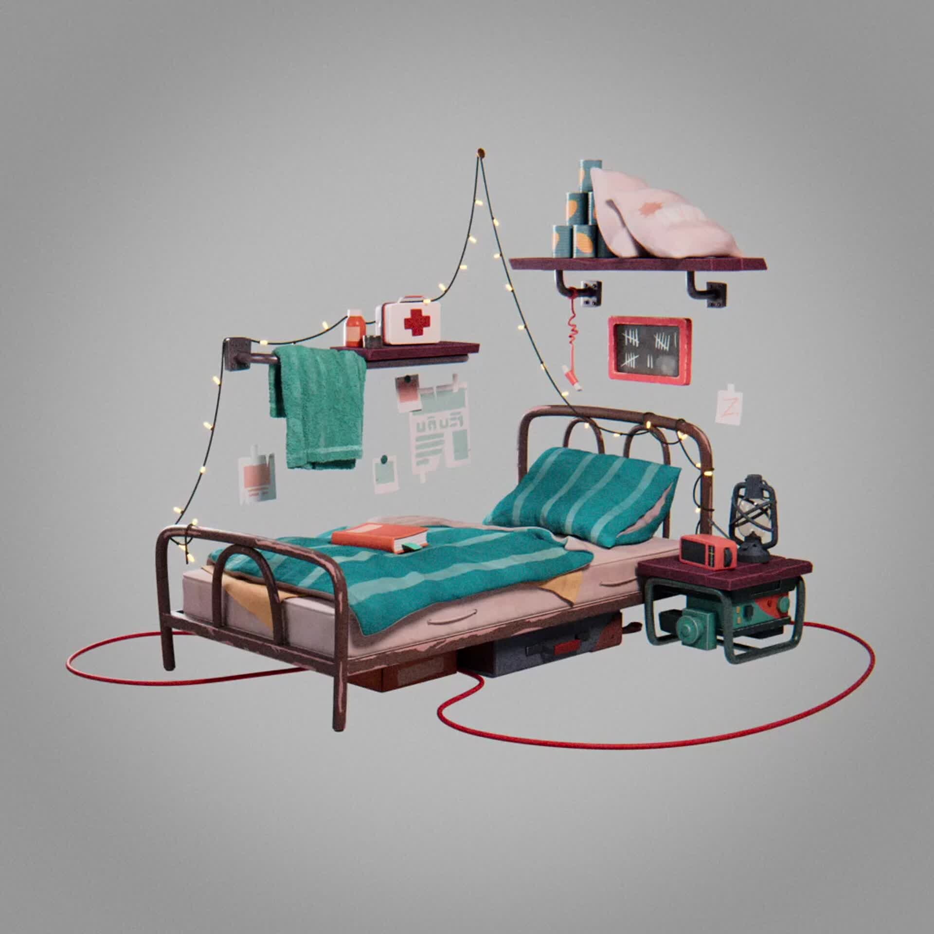 ArtStation - Post-apocalypse Bunker | Bedroom Set