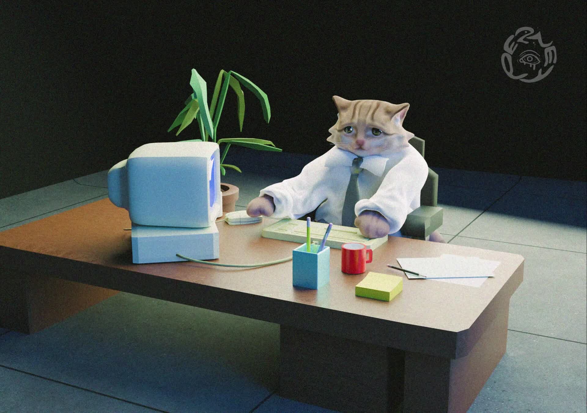 ArtStation - WORKING CAT MEME