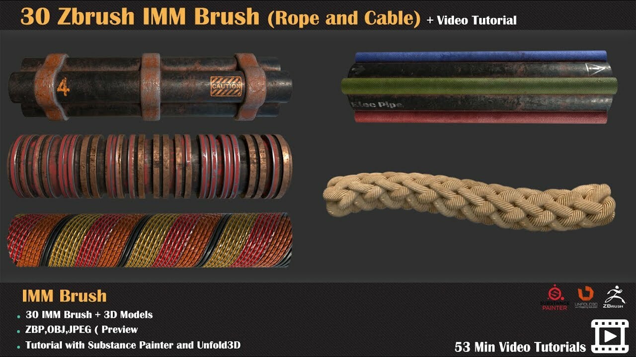 ArtStation - 30 Zbrush IMM Brush (Rope and Cable) +Texturing Tutorial