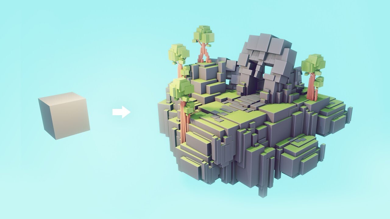 ArtStation - LOWPOLY Cube Worlds #5 | Flat Shading | Blender Speed Modeling | Concept Art | 3d ...