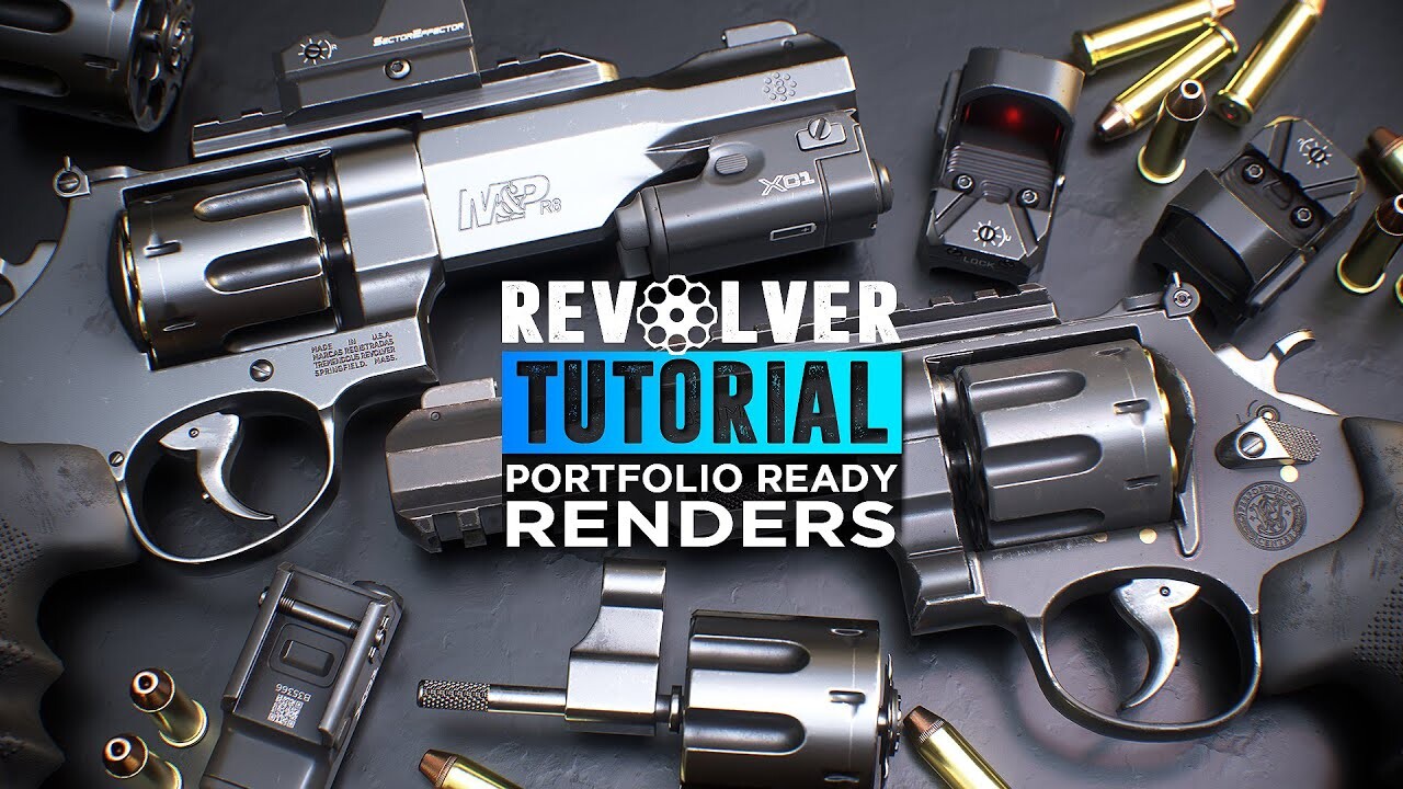 ChamferZone - Revolver Tutorial - Portfolio ready renders in Marmoset Toolbag 4