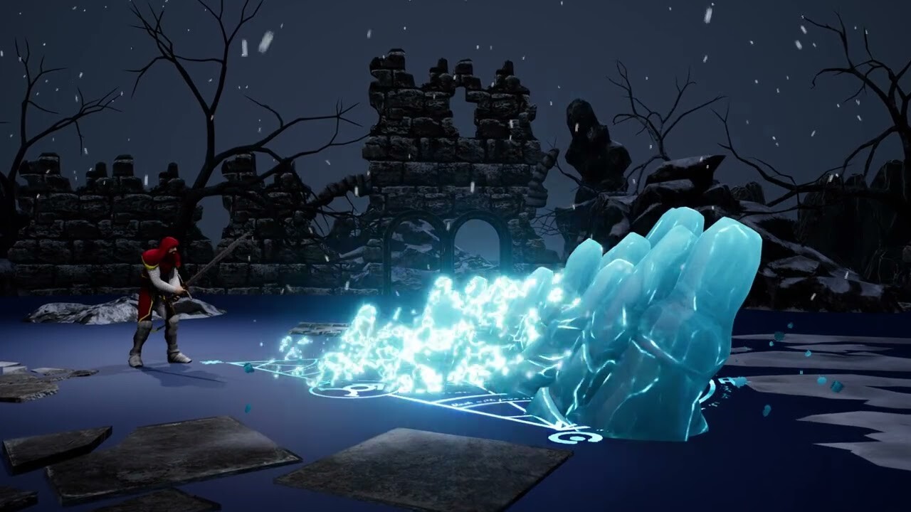 ArtStation - Ice sword attack with growing ice blocks FX.