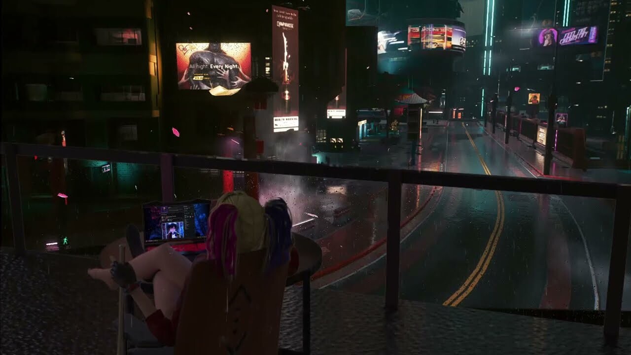 ArtStation - japan downtown deep night balcony view