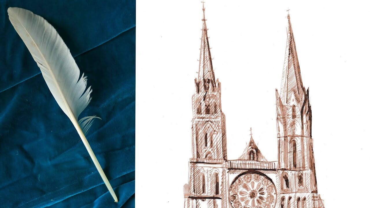 ArtStation - Gothic cathedral drawing with quill pen and ink