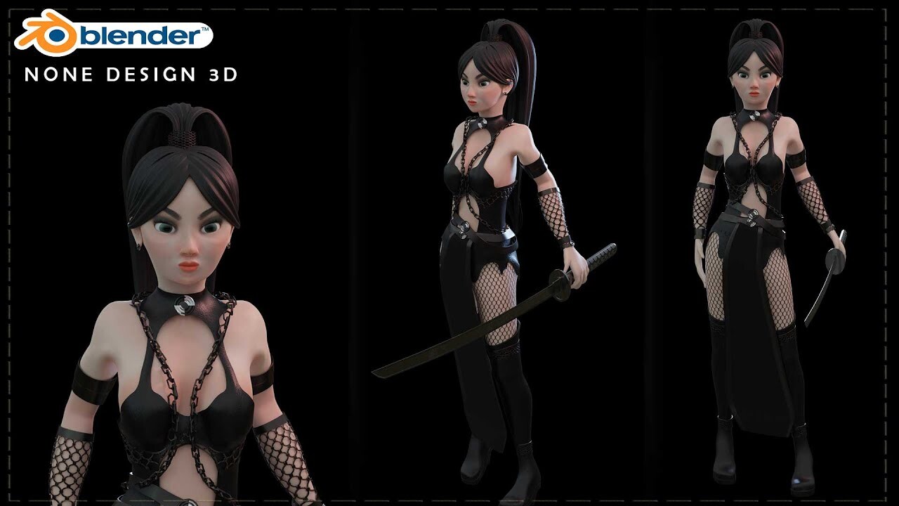 None Design 3D - Blender WARRIOR GIRL Character Modeling