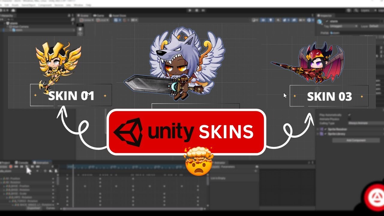 ArtStation - Advanced Unity 2D Skeleton Animation: 3 Skins, 1 Bone Structure