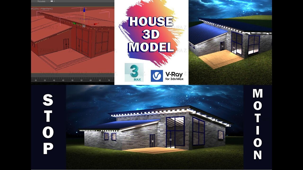 zahra Z. - "🏠 Stop Motion House Modeling | 3ds Max & V-Ray Render Magic