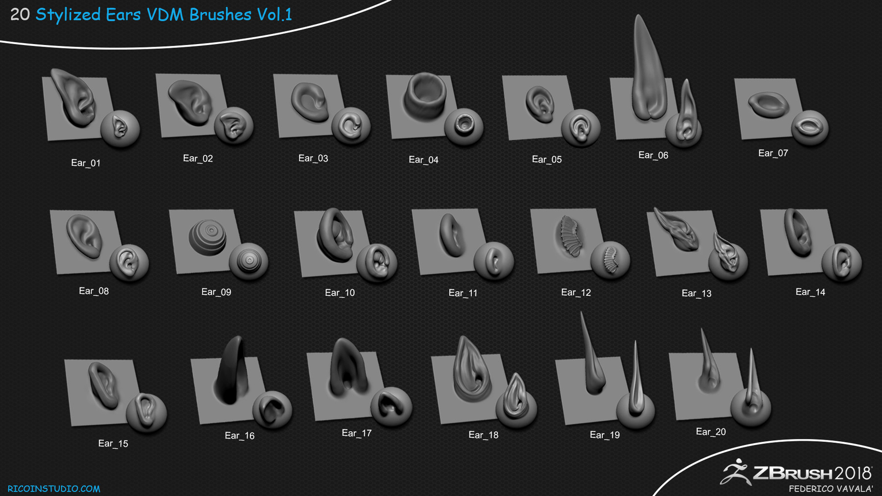 ArtStation - Zbrush - 20 Stylized Ears VDM Brushes Vol.1 | Brushes