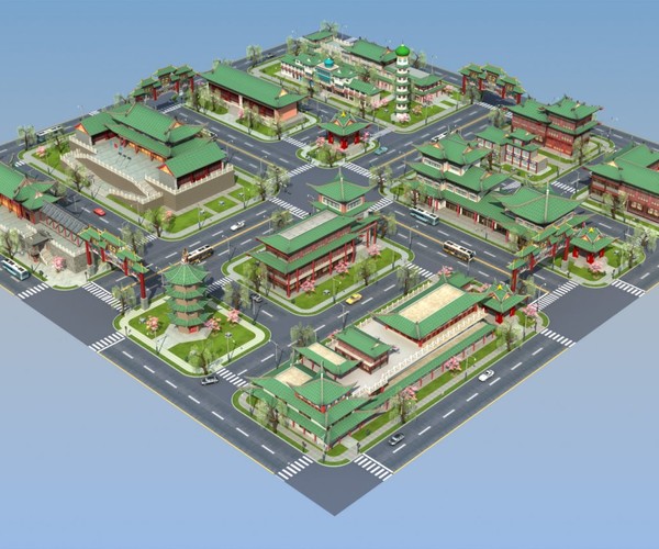 ArtStation - Chinese city block with ancient buildings | Game Assets