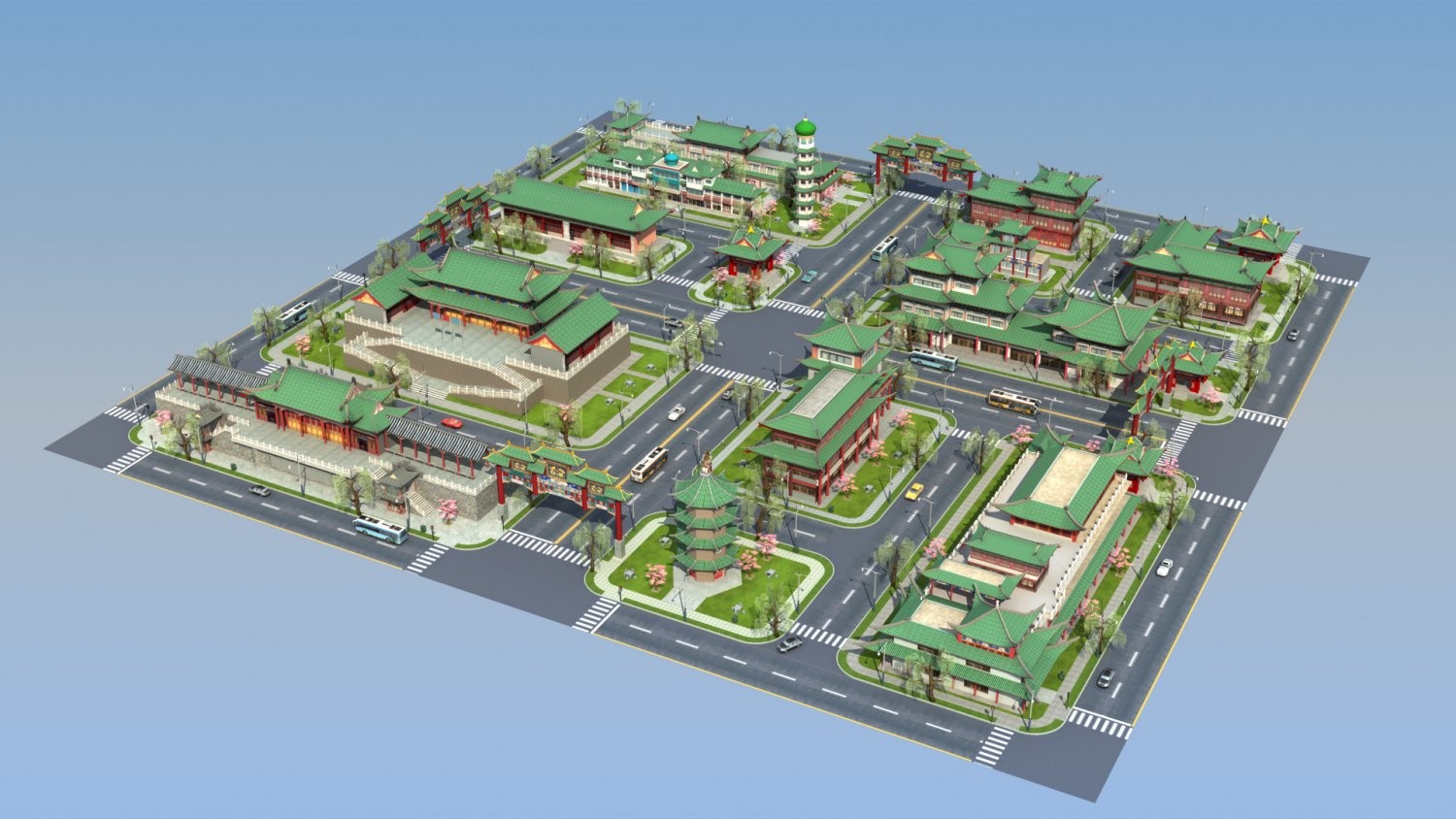 ArtStation - Chinese city block with ancient buildings | Game Assets