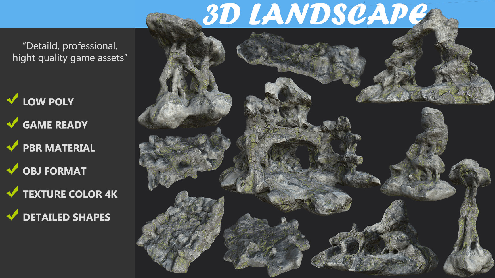 ArtStation - Low poly Cave Mossy Rock Modular Pack | Game Assets