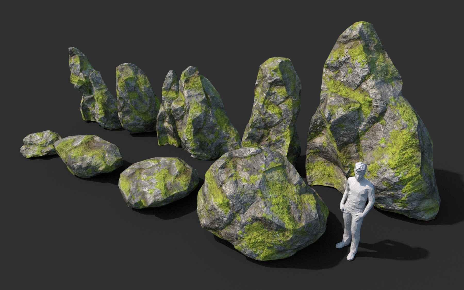 ArtStation - Low poly sharp blocky rock Pack - mossy color | Game Assets
