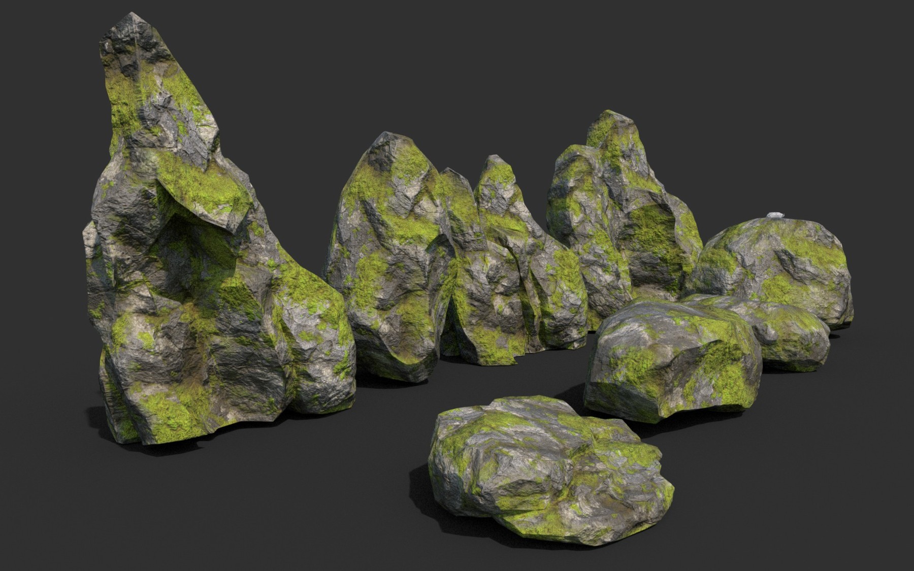 ArtStation - Low poly sharp blocky rock Pack - mossy color | Game Assets