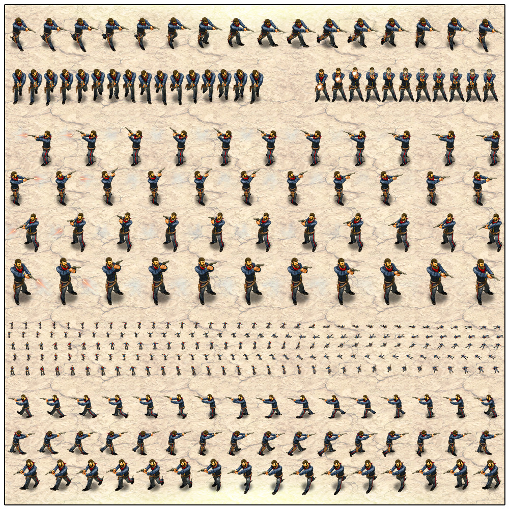 ArtStation - 2D blue uniform cowboy with a revolver | Game Assets