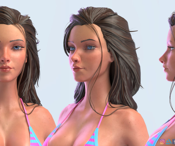 ArtStation - Kat - girl in swimsuit. 3d Realtime chracter with 4k PBR textures. | Resources