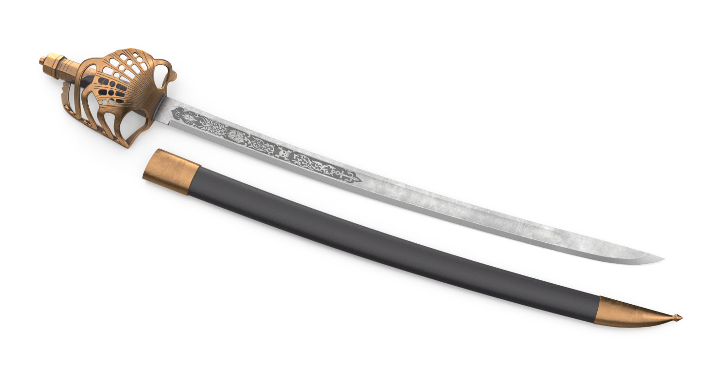 ArtStation - Pirate Marine Cutlass with Brass Hilt and Engraved Blade ...