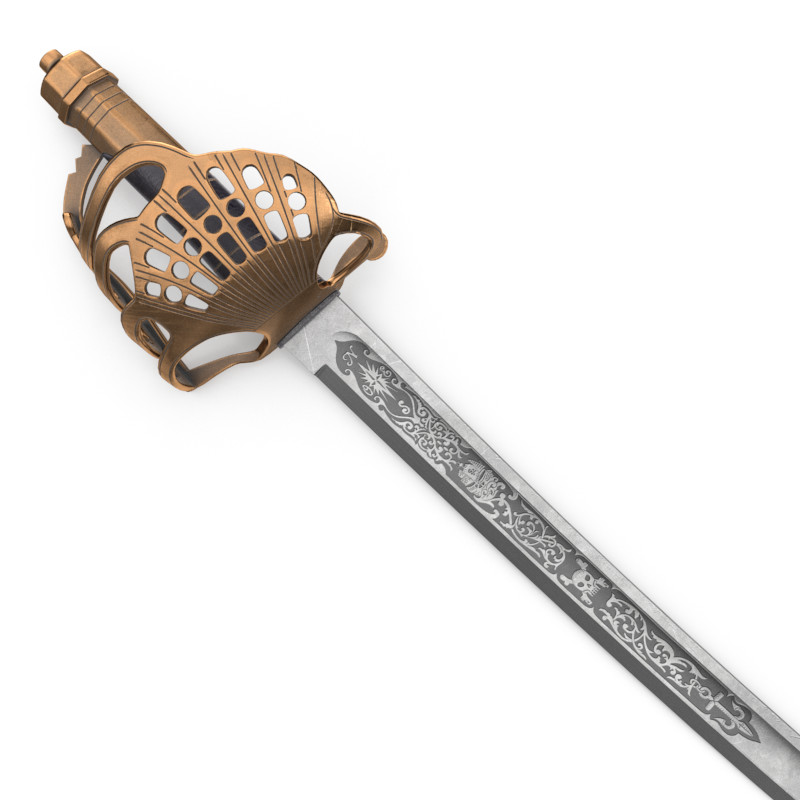 ArtStation - Pirate Marine Cutlass with Brass Hilt and Engraved Blade ...